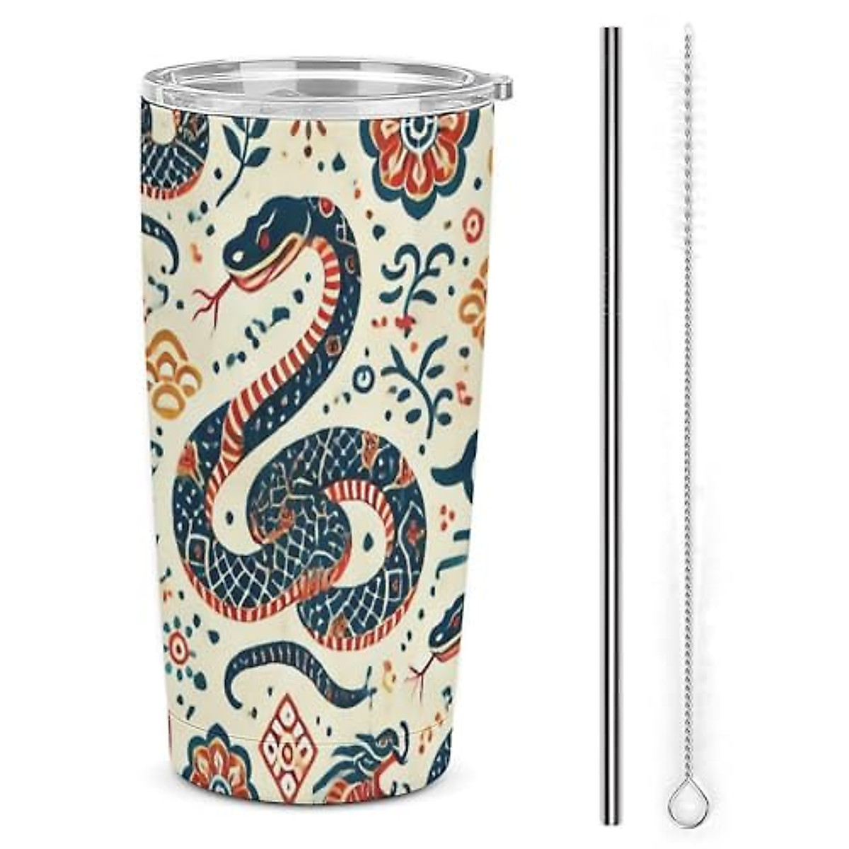 20oz Hand Drawn Vintage Snake Pattern Tumbler Stainless Steel, Vacuum Insulated Tumbler with Lid And Straw Unique Coffee Mug Travel Mug Gifts for Women Men