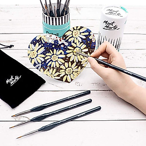 Mont Marte Signature Detail Brush Collection, 15 Piece, Taklon Bristles, Suitable for Acrylic, Oil, Watercolor and Gouache Paints, Includes Storage Bag