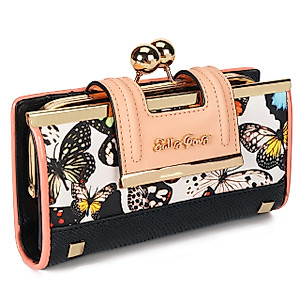 VNFIOEI Women Wallet Leather Large Capacity Women's Handbag Large Capacity Long Wallet, with 10-card slots and clips, and Zero Wallet with Buckle in the middle Butterfly.