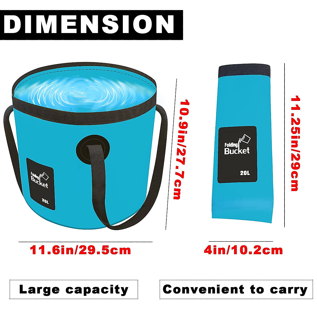 ODDIER 2 Pack portable Collapsible Bucket 5 Gallon, Folding Water storage container with handle, portable wash Basin for fishing car washing camping hiking(20L)-Blue