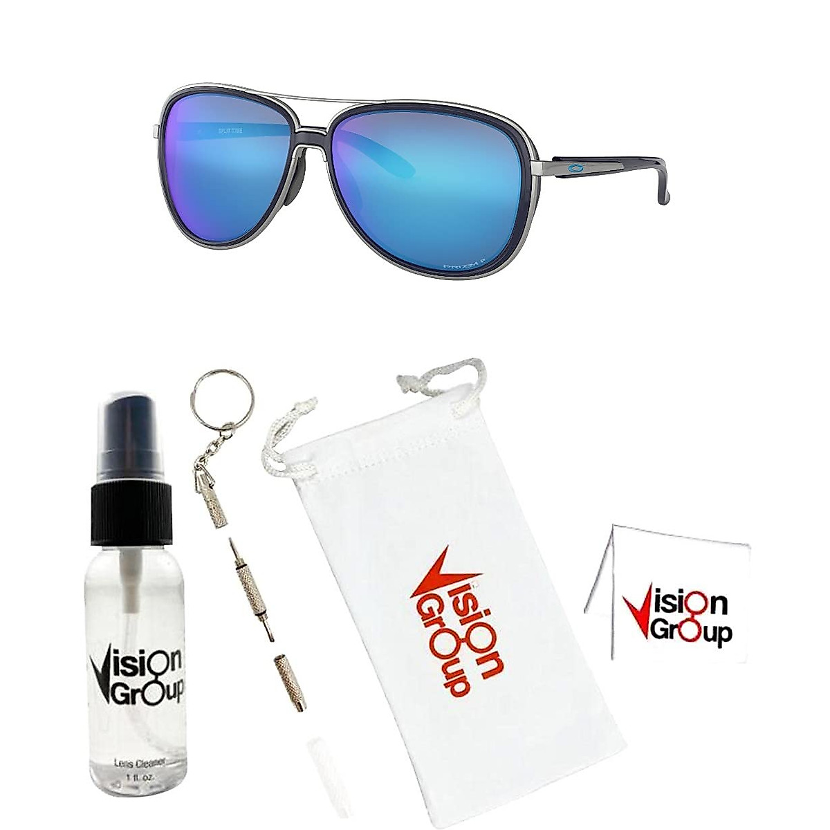 Oakley OO4129 Split Time Sunglasses+ Vision Group Accessories Bundle (Navy/Prizm Sapphr Iridium Polarized (412907))