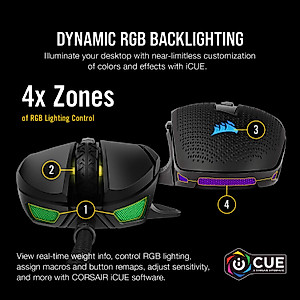 CORSAIR NIGHTSWORD RGB Gaming Mouse For FPS, MOBA - 18,000 DPI - 10 Programmable Buttons - Weight System - iCUE Compatible - Black