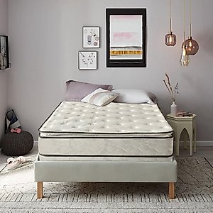 NUTAN 10-Inch Medium Plush Pillowtop Innerspring Mattress and 8" Wood Box Spring for Mattress, Twin, Beige