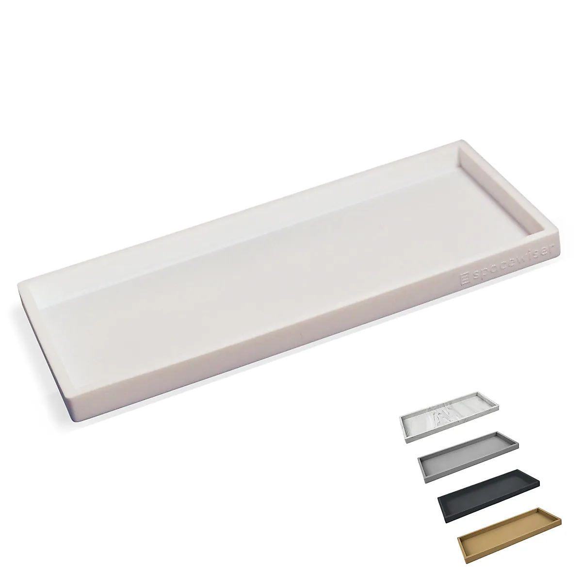 Spacewiser Countertop and Vanity Tray - 11.7" Silicone Bathroom Tray, Flexible Hand Dish Soap Holder for Kitchen, Bathroom Counter Organizer, Shower Toilet Tank Trays Décor, Sink Makeup Mat Oil, White