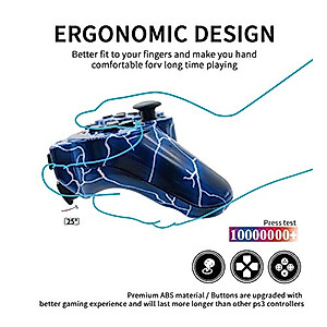 Kujian Controller for PS3 2 Pack Wireless Controller for Playstation 3 6-axis Thunderbolt Style Dual Vibration Gaming Controller with 2 Charging Cord(Red and Blue)