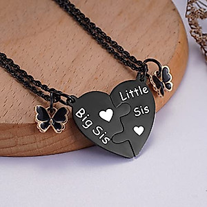 Big Sister and Little Sister Matching Heart Necklace Set for 2, Best Friends Jewelry for 2 Teen Girls Bestie, Friendship BFF Necklaces for Valentines Day Birthday Christmas