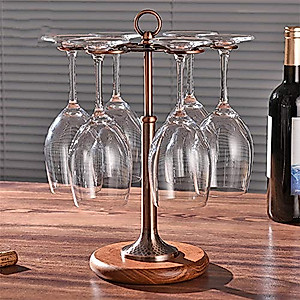 NJZYB Vintage Style Wine Glass Stemware Racks, Elegant Stemware Holder Stand with 6 Hooks, Artistic Tabletop Display, for Home, Bar Storage, Home, Restaurant,Red Copper