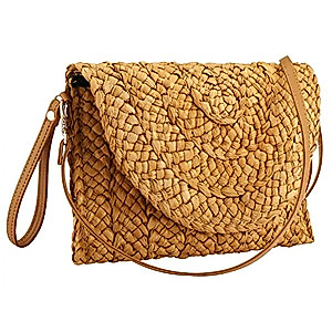 Summer Straw Clutch Envelope Woven Shoulder Bag Crossbody Handbag Purse Wallet for Women (Coffee color)