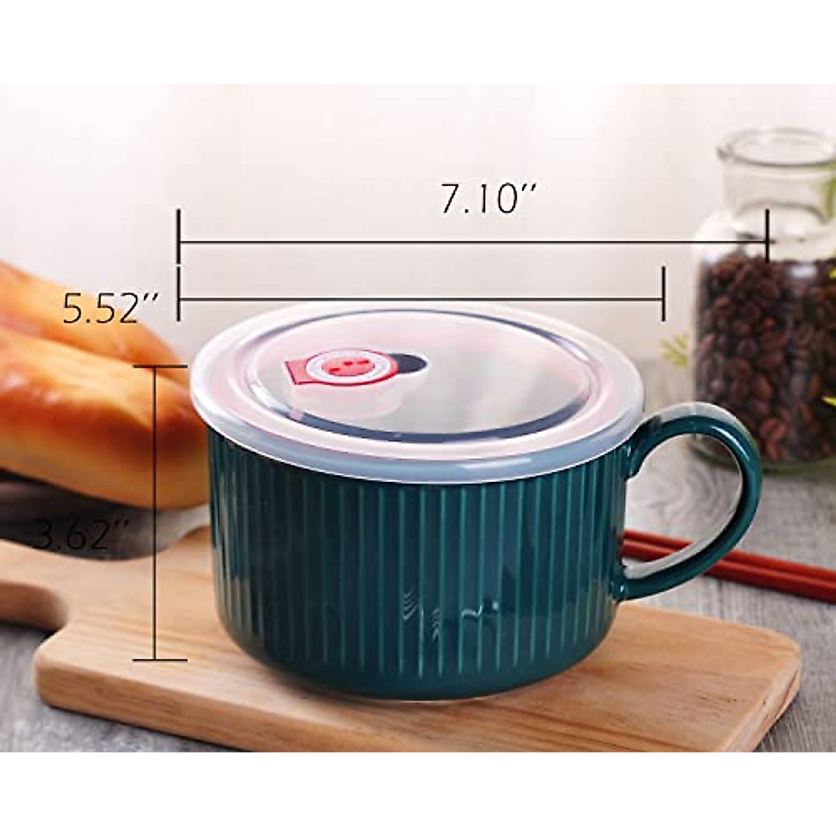 WHJY 30oz Ceramic Bowl with Lid and Handle for Soup and Instant Noodles Soup Mug, Modern Simple Style, with Heat Preservation Handle - Dark blue
