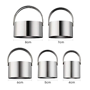 Hovico 5Pcs Biscuit Cutter Set, Stainless Steel Round Cookies Cutter Fondant Cutters with Handle for Cutting Thick or Thin Dough Stainless Steel Baking Tools Set - Flat Edge