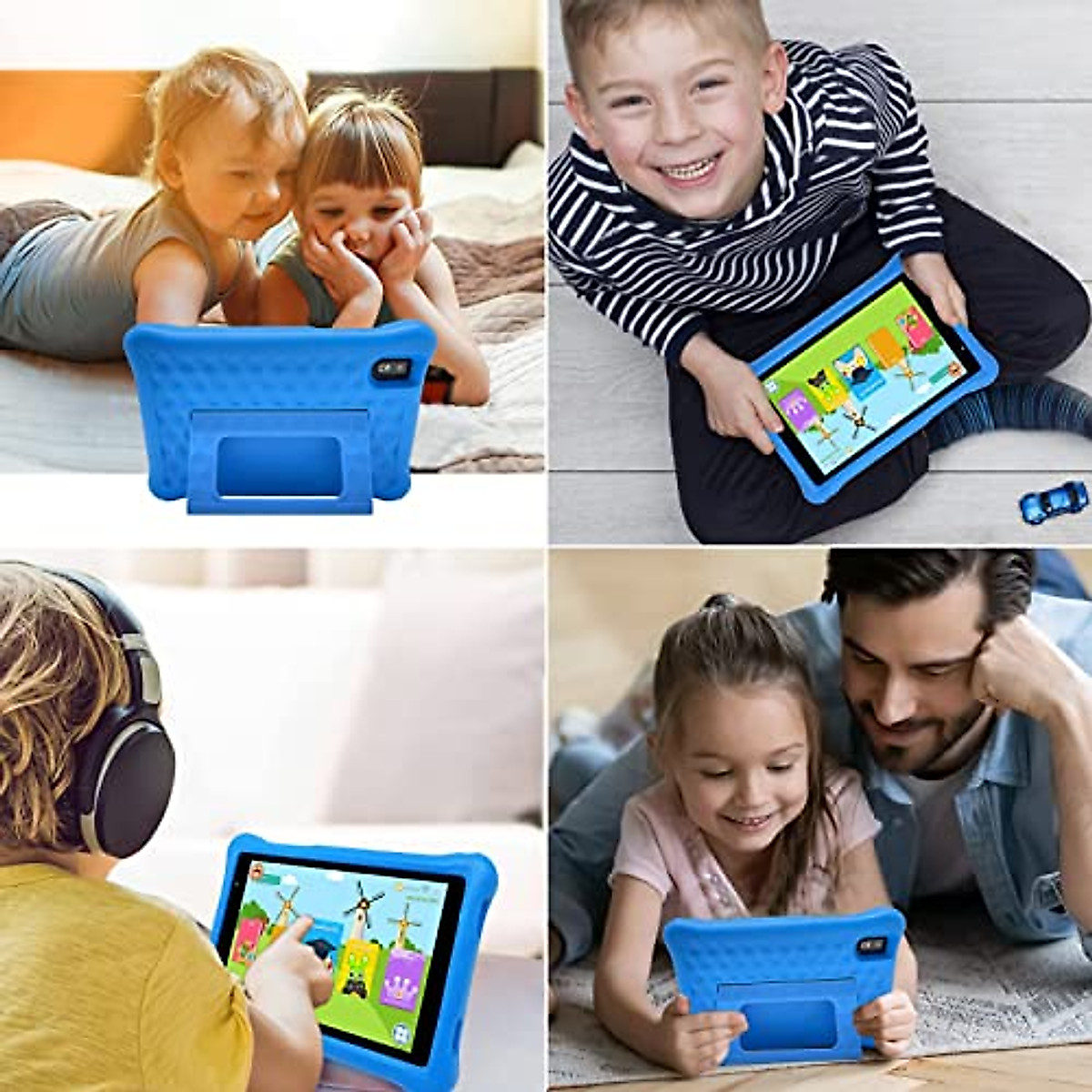 dxmart 32GB,Kids Tablet 8 inch Android 10.0 2GB RAM Quad Core 1280×800 IPS Display Parental Control Kids App Pre-Installed GMS Dual Cameras Kid-Proof Case YouTube Neflix (Blue)