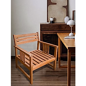 DACOM Golden Teak Outdoor Patio Armchair with Cushions,5cm White Cushion and Solid Teak Wood,Brown