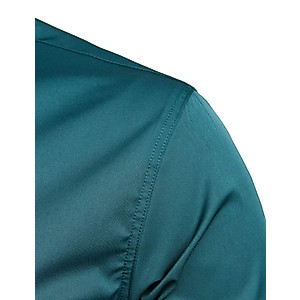 ZEROYAA Mens Hipster Solid Slim Fit Long Sleeve Mandarin Collar Dress Shirts ZLCL08 Teal Large