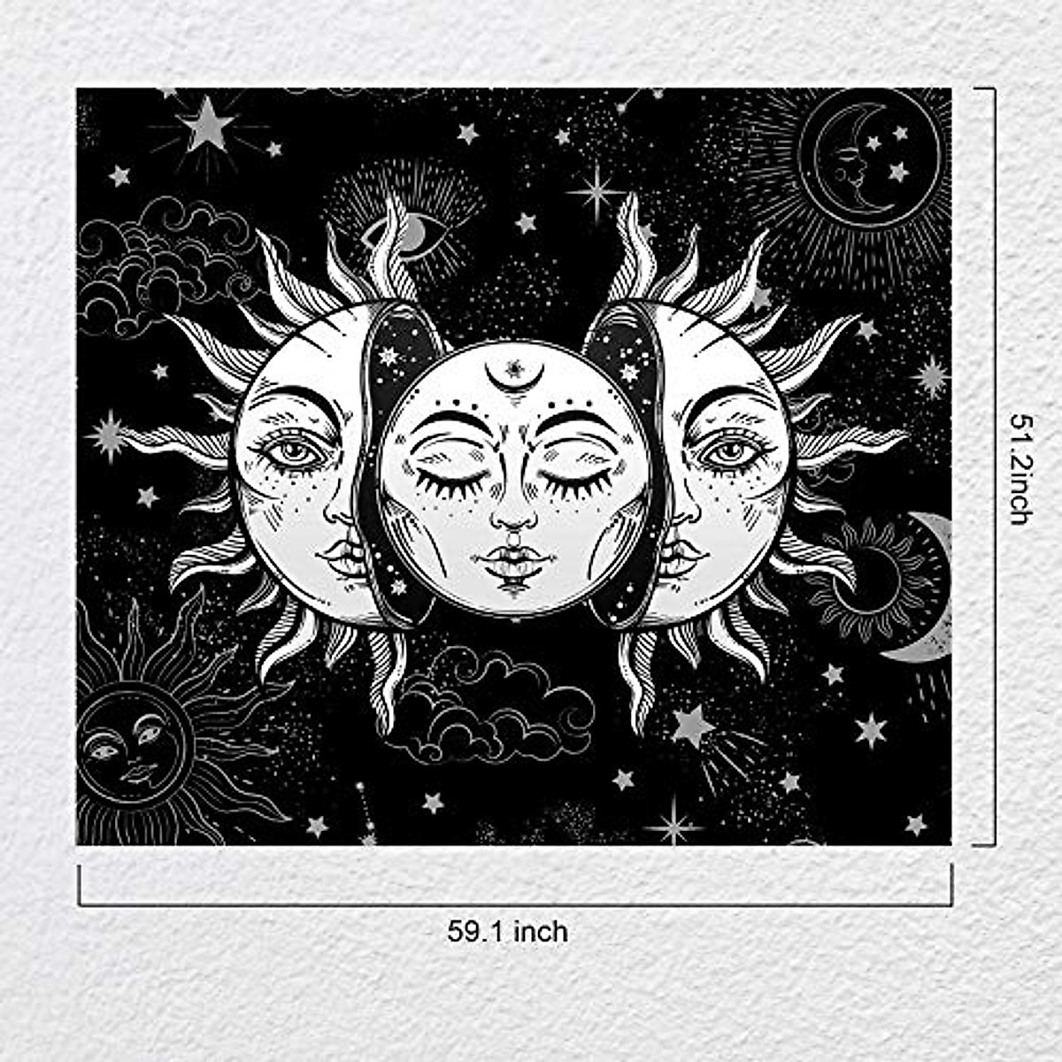 Instruban Sun and Moon Tapestry Black and White Tapestry Burning Sun God with Stars Wall Tapestry Psychedelic Tapestry for Bedroom Aesthetic - 51.2x59.1 Inches