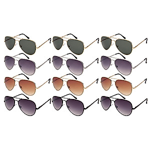 Edge I-Wear 12 Pack Aviators Bulk Sunglass Men Pilot Spring Hinge Wholesale Sunglasses (N25095AS-AP)