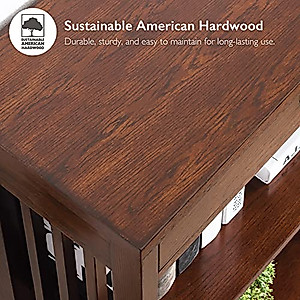 Leick Home 82262 Mission Mantel Height Bookcase with Slatted Sides and Top Drawer, Made with Solid Wood, for Living Rooms, Mission Oak Finish, Brownbronze