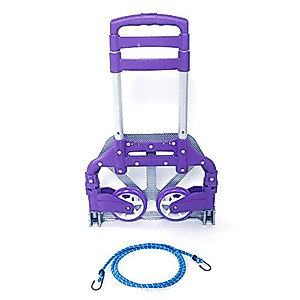 Aluminium Portable Folding Collapsible Push Truck,Hand Trolley Luggage Hand Cart and Dolly 165.35 lbs (75kg) for Home, Auto, Office,Travel Use (Purple)