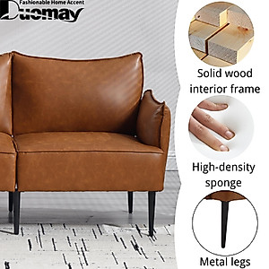 DUOMAY Modern Brown Couch, 2-Seat Faux Leather Upholstered Loveseat Sofa, Luxury Classic Small Couches for Living Room, Bedroom Office Apartment Small Space