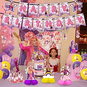 Generic 𝐿𝑢𝑙𝑖 𝑃𝑎𝑚𝑝𝑖𝑛 Birthday Party Decorations, Music Themed Birthday Banner Honeycomb Centerpieces Hanging Swirls Cupcake Cake Toppers Party Balloons for Birthday Baby Shower Party Supplies