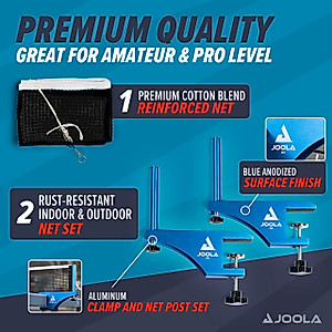 JOOLA Professional Grade WX Aluminum Indoor & Outdoor Table Tennis Net and Post Set - Quick Setup - 72in Regulation Ping Pong Net - Reinforced Cotton Blend Net w/ Adjustable Tensioning System
