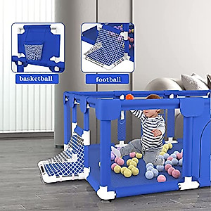 Bouncats Baby playpen, Kids Baby Ball Pit, Playpen for Babies,Indoor & Outdoor Playpen for Babies and Toddlers, Infant Safety Gates with Breath (Blue-2)