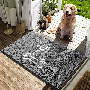 AROGAN Indoor Doormat, Front Door Mat 60"x24" Absorbent Rubber Backing Non Slip Door Mats, Machine Washable Chenille Door Mat for Muddy Shoes and Dog Paws Low Profile Rugs for Entryway, Grey