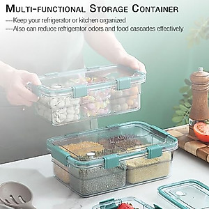[Green]Air Tight Fresh Container,Divided Container Box with 4 Removable Boxes,Portable Travel Snack Containers,Food Storage Container with Vents Stay Fresh Containers,for Fruit Vegetable Salad Snack