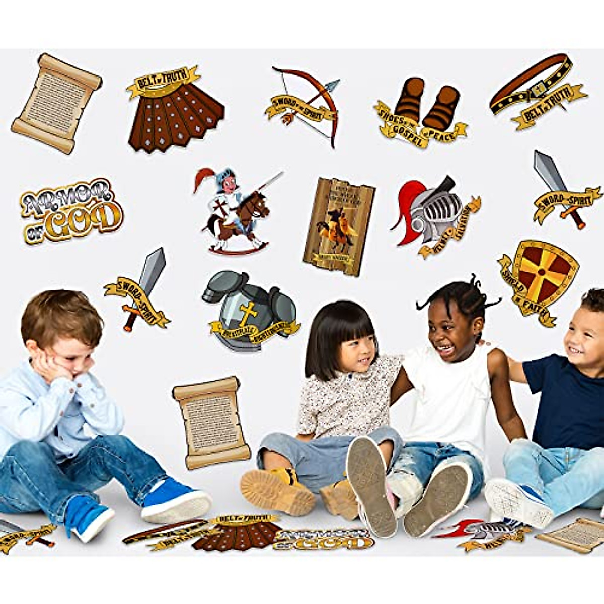 36 Pcs Armor of God Cutouts for Kids Books of The Bible Poster Religious Bulletin Board for Sunday School and Religious Classroom Decorations Children Kids Home Wall Bible Crafts Art Activities