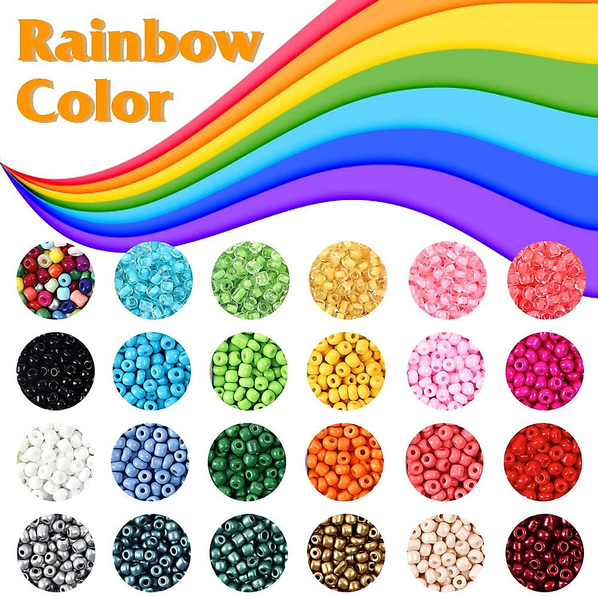 UOONY 8800pcs Beads Kit, Including 7200pcs 4mm Glass Seed Beads and 1600pcs Letter Beads for Bracelet Jewelry Making and Crafts with 20m Crystal String and 30m Elastic String