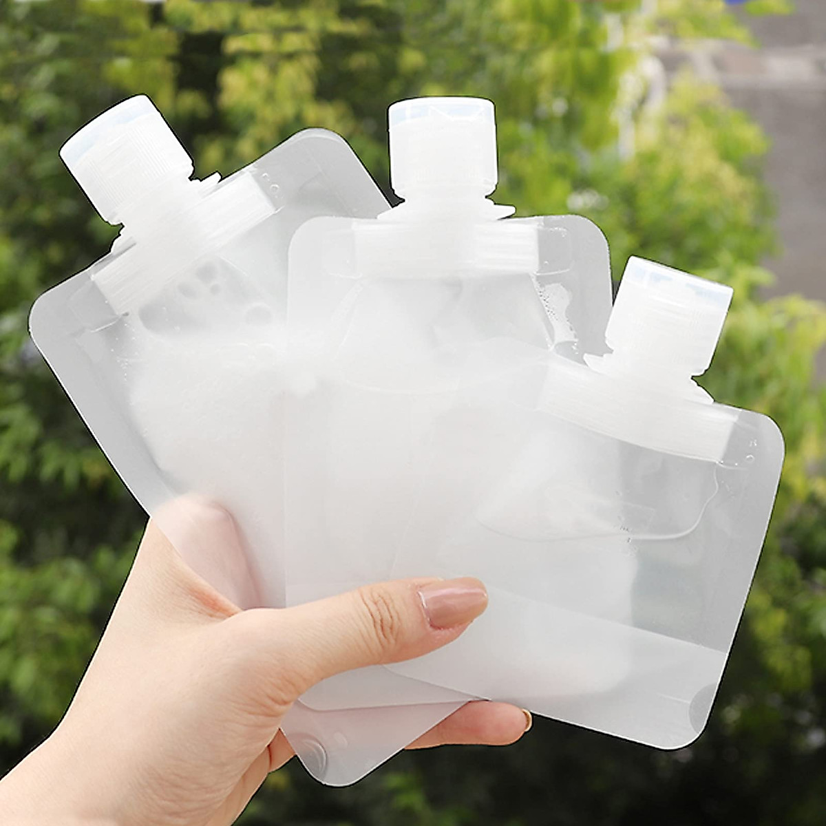 Portable Travel Fluid Makeup Packing Bag Transparent Clamshell Packaging Bag Plastic Stand Up Spout Pouch Refillable Empty Squeeze Pouch for Lotion/Shampoo/Face Cream/Hand Soap (10 Pcs) Gift Funnel