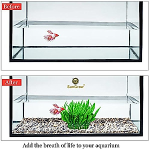 SunGrow Artificial Aquarium Plants for Aquatic Pets, Realistic Green Plants with Ceramic Base, Fish Tank Decorations & Home Decor, 10Pcs/Pack