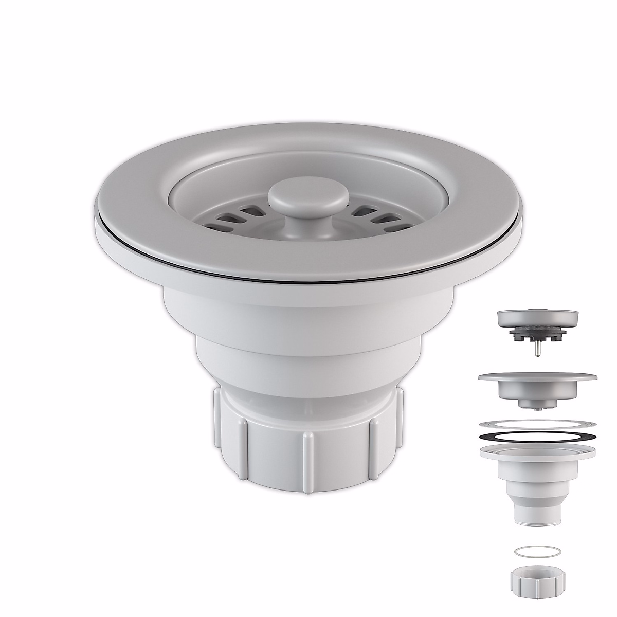 Lexicon Quartz Kitchen Sink Strainer with White Finish, Fits 3.5 Inch Drain Hole LG-SB-W