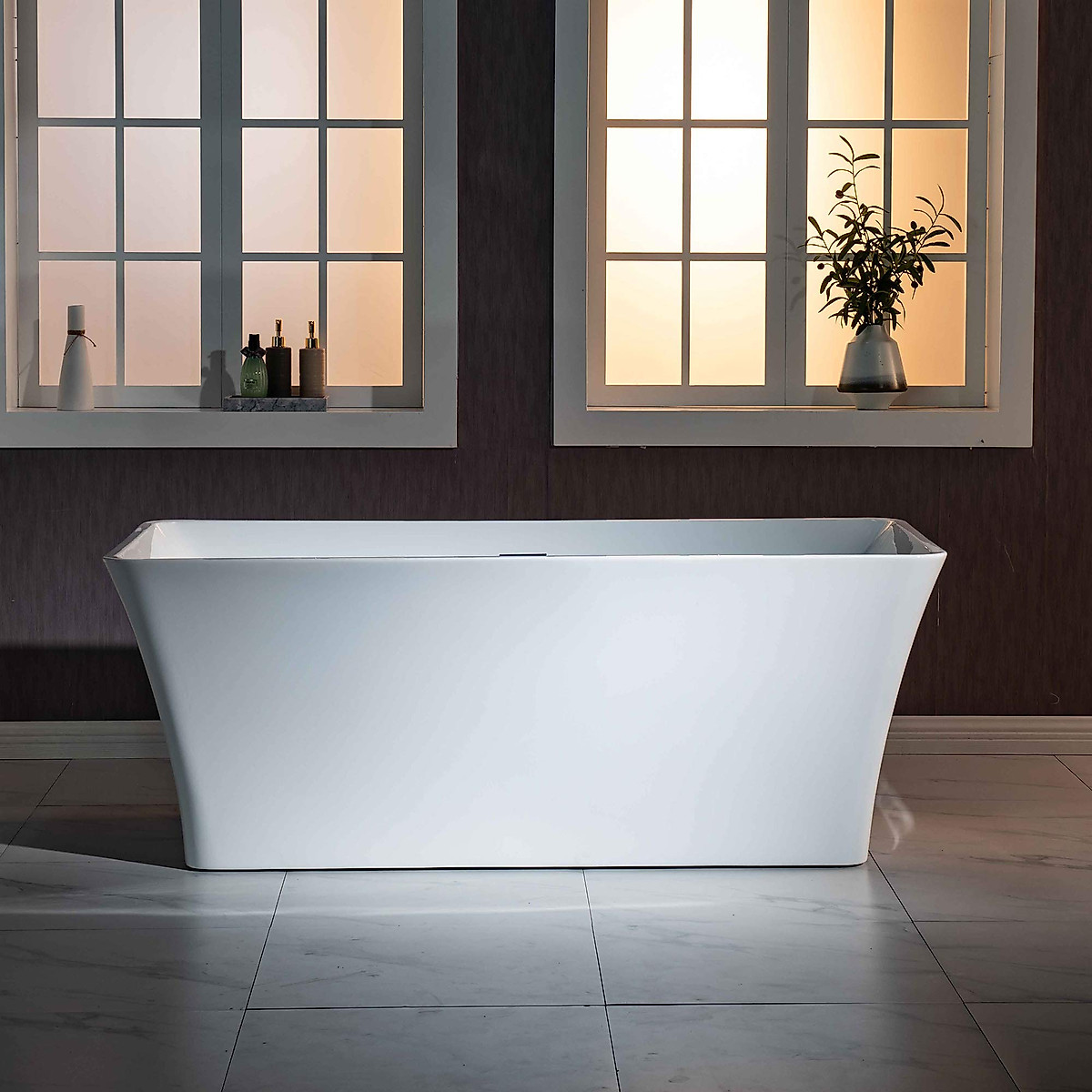 WOODBRIDGE 59" Freestanding Acylic Soaking Bathtub with White, Drain and Overflow inBrushed, BTA1509-B/N-Drain &O + Pillow, with Brushed Nickel Drian