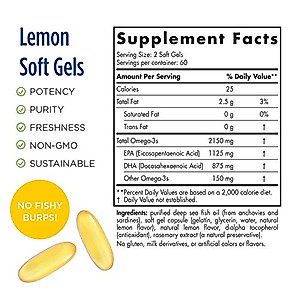 Nordic Naturals ProOmega 2000, Lemon Flavor - 120 Soft Gels - 2150 mg Omega-3 - Ultra High-Potency Fish Oil - EPA & DHA - Promotes Brain, Eye, Heart, & Immune Health - Non-GMO - 60 Servings