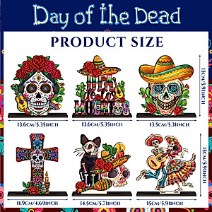 Amyhill 6 Pcs Day of the Dead Wooden Centerpiece Dancing Couple Sugar Skull Wooden Sign Dia De Muertos Table Decoration Day of the Dead Decor Catrinas Mexican Decor for Fiesta Carnival Halloween Party