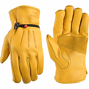 Men's Leather Work Gloves with Adjustable Wrist, Extra Large (Wells Lamont 1132), Saddletan