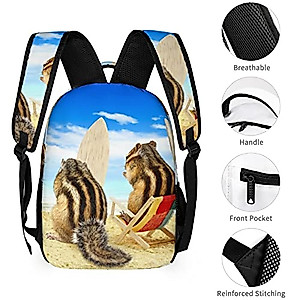 Niapessel Kids Backpack for School, Funny Chipmunks Beach Tropical Pattern Students Bookbags School Bags Girls Boys