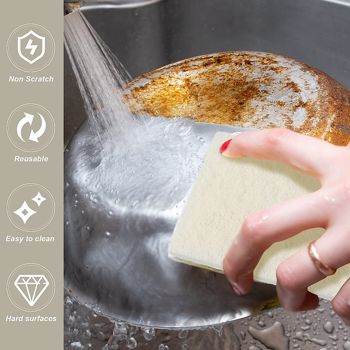 40 Pieces Non Scratch Scrubbing Pad Reusable Kitchen White Dish Scrubber Scouring Sponge Pads Multi Purpose for Kitchen Household Cleaning Supplies, 10 x 4 Inch