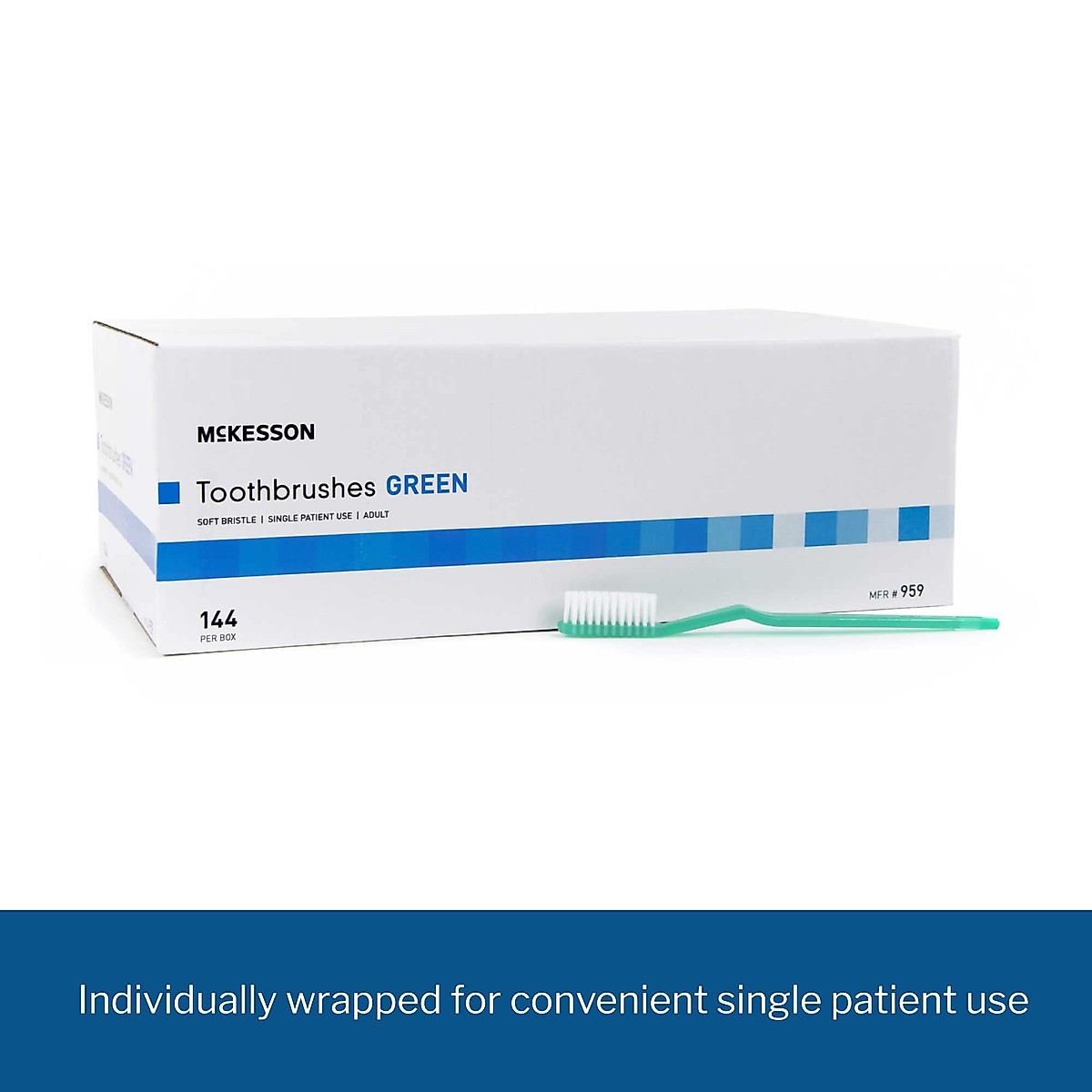 McKesson Toothbrush, Soft Bristle, Single Use/Disposable, Green, 144 Count, 1 Pack