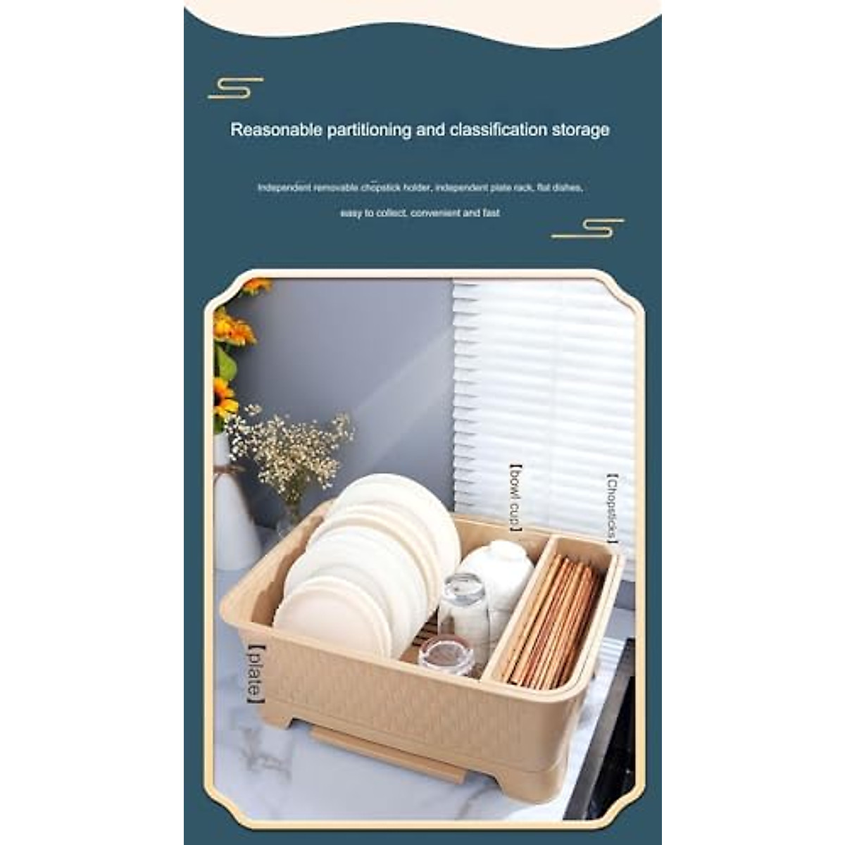 Taqargzy with lidDish Drainer Rack Plate, Silverware, Pots and Pans Drying Rack Chopstick Holder Cup Holder,Multifunctional Dish Rack for Kitchen Counter,Dish Rack with Drainboard,(Elegant Gray)