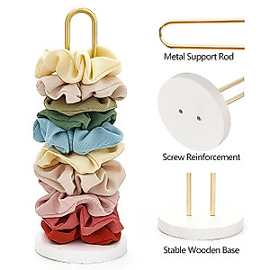 Mkono Scrunchies Holder Stand Hair Accessories Organizer Gold White Metal Scrunchies Tower Hold 25 - 35 Scrunchies Modern Vertical Hair Tie Organizer Jewelry Scrunchy Holder for Girls, White