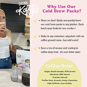 Drink Katy’s Cold Brew Coffee Packs, 6 Large Ready-to-Brew Pitcher Packets, No More Messy Cold Brew, Smooth & Delicious Dark Roast Brazilian Craft Coffee, Proudly Woman-Owned (Makes 32 Servings)
