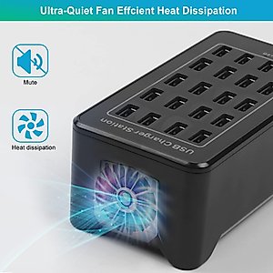 20-Port 100 W(20 A) Multiple USB Charger Station，RISWOJOR Multiport USB Charging Station with Intelligent Detection, Compatible with Smartphones, Tablets, and More Devices