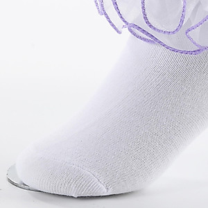 Yepami Big Girls Lace Socks Shimmering Cute Ruffle Comfortable Frilly Dress Ankle Socks 3 Pairs (Purple, Medium, 5_years)