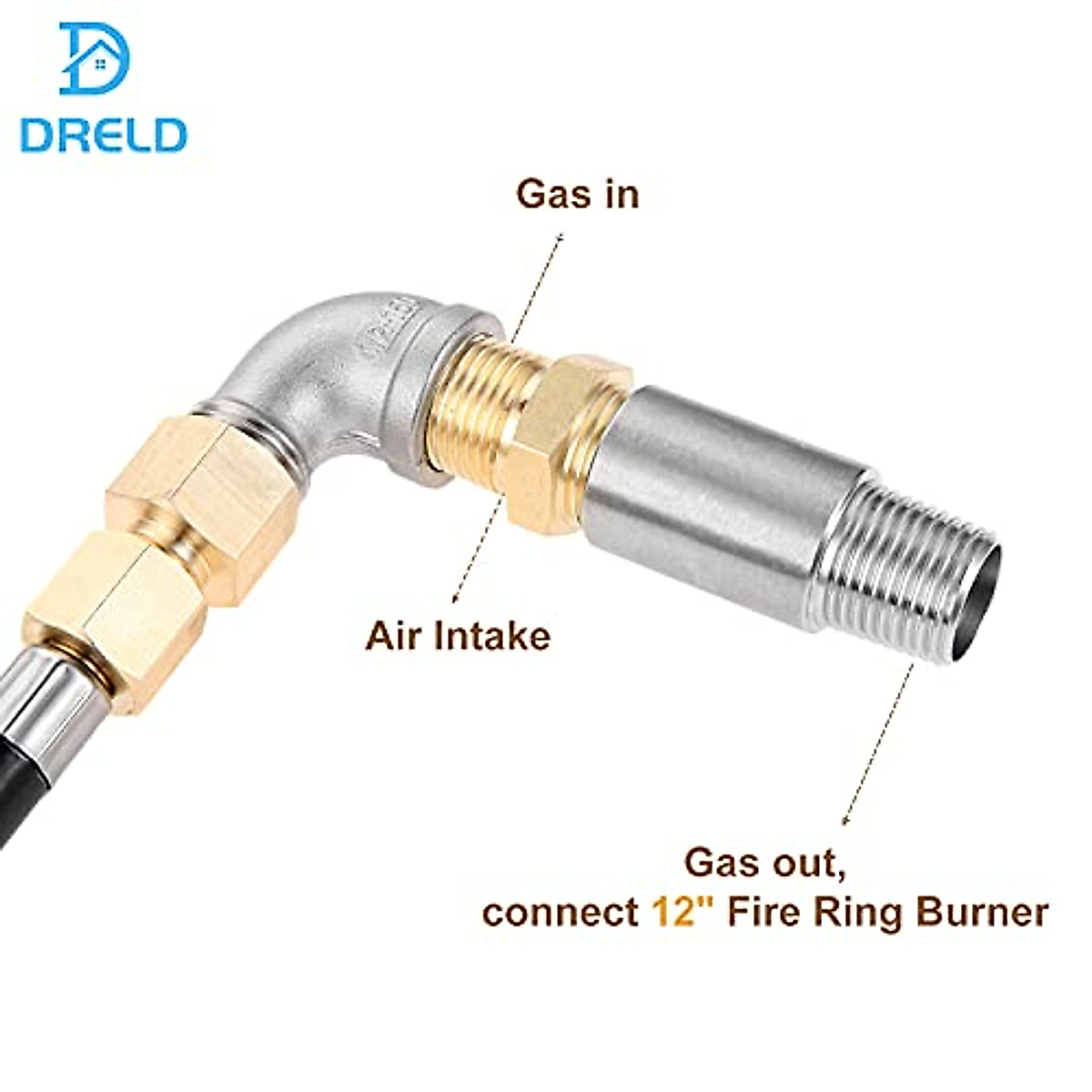 12" Fire Pit Ring Burner Kit, LP Propane Gas Fire Pit Stainless Steel Burner Ring Installation Kit, for Fire Pit Indoor Outdoor Camping Fireplaces with 1/2 Key Valve Air Mixer Valve Regulator Hose