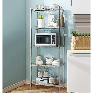OMKUOSYA 5 Tier Storage Racks and Shelving - Heavy Duty Steel Pantry Shelves - Each Unit Loads 120 Pounds Wire Rack Shelf, Suitable for Kitchen, Bathroom, Closet, Warehouse - Silver
