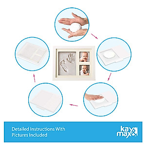 Sale - Baby Handprint & Footprint Kit by Kay&Max - Premium No Mold and Non Toxic Clay - Keepsake Wood Picture Frame Box
