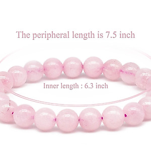 DAZCOLO Handmade Gem Bracelet 7.5" Stretch Gemstone 8mm Round Beads Crystals Quartz Unisex (Rose Quartz)