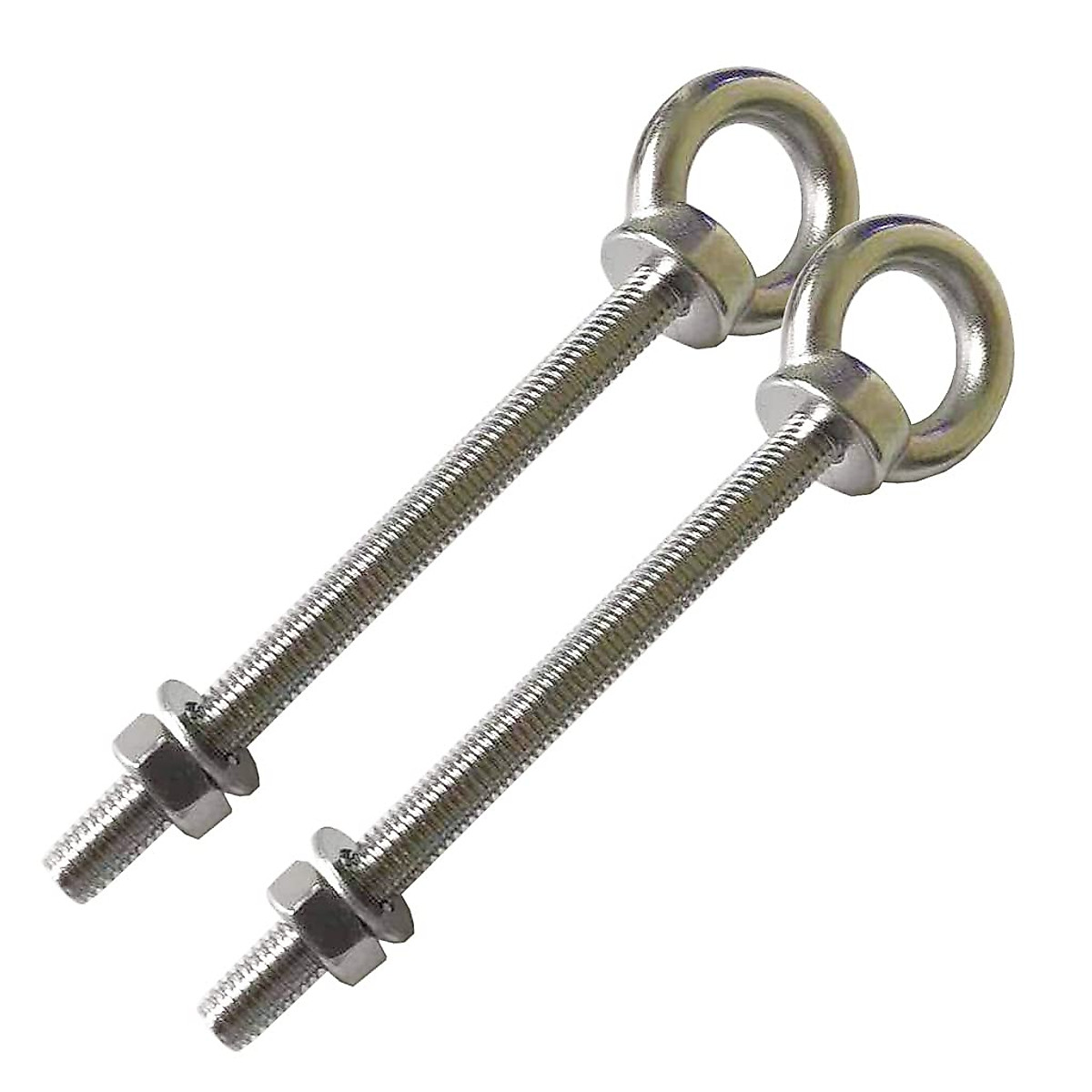 AIVOOF Shoulder Eye Bolt, 2 Pack M8 Stainless Steel Eye Bolts 4" Heavy Duty EyeBolts Screws in Eye Hooks with Washer and Nuts for Lifting and securing Cables Wires, Long Shank Thread Length 100mm
