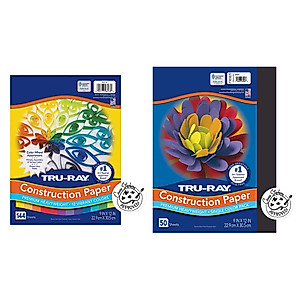 Tru-Ray Construction Paper Bundle - Color Wheel Assortment (144 Sheets) + Black Construction Paper (50 Sheets)